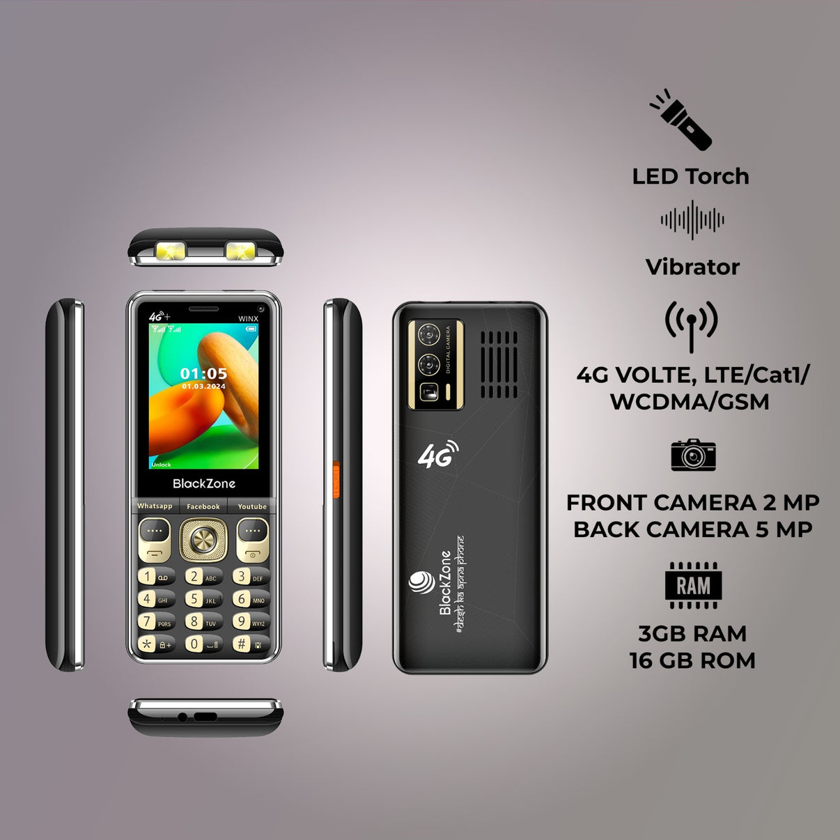 BlackZone WINX 4G+ Volte with 2.8 Inch keypad ,Touch Screen & Support